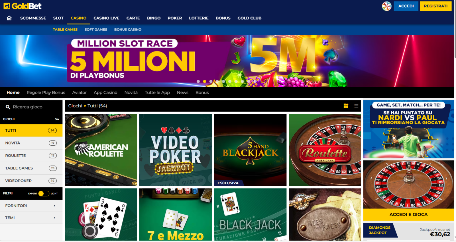 Goldbet Casino: recensione ed opinioni - Assopoker